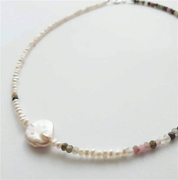 Colier perle naturale si turmalina colorata - Meraki | IARMAROC.com